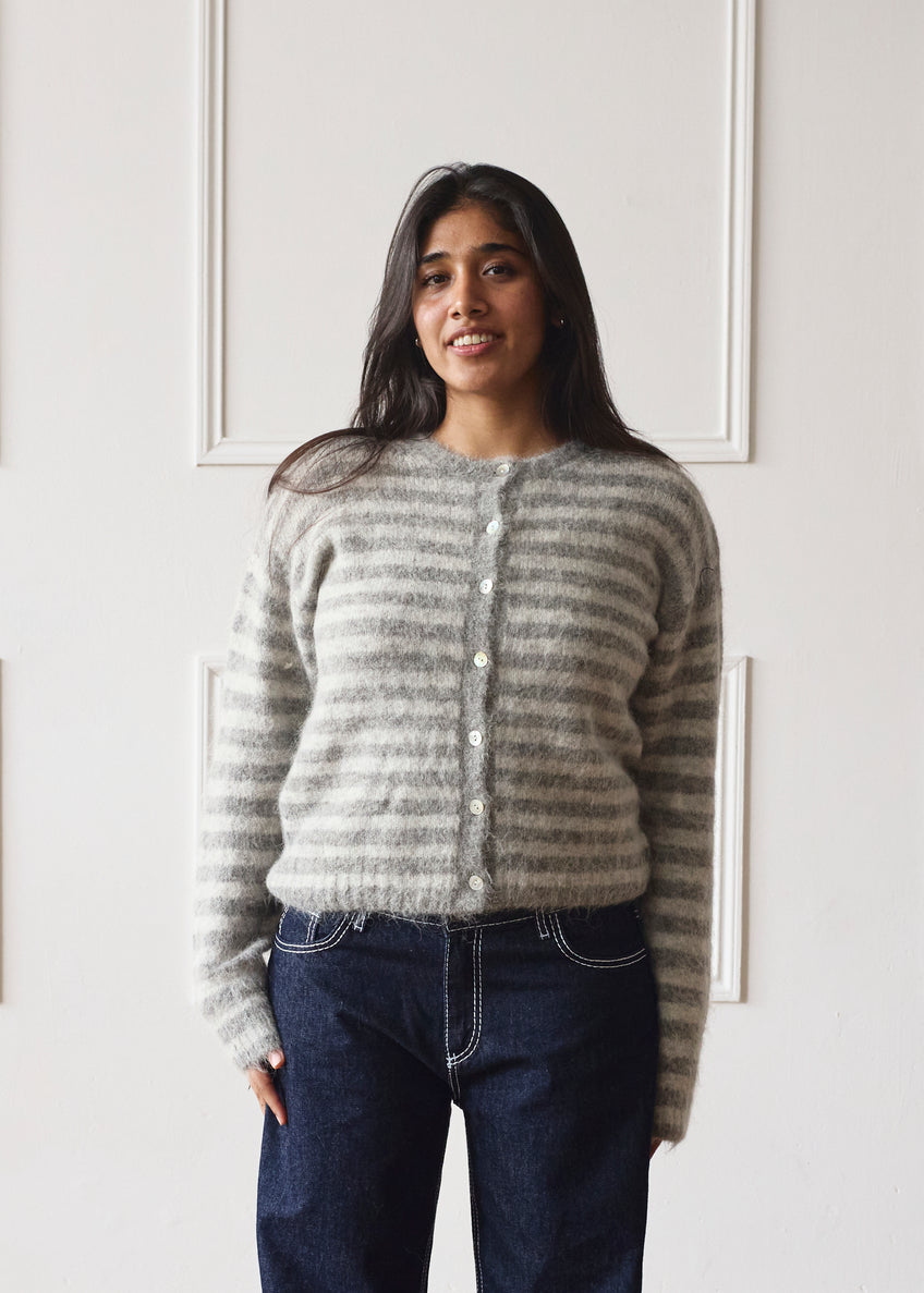 The Evie Cardigan - Grey Stripe – Minka Dink London