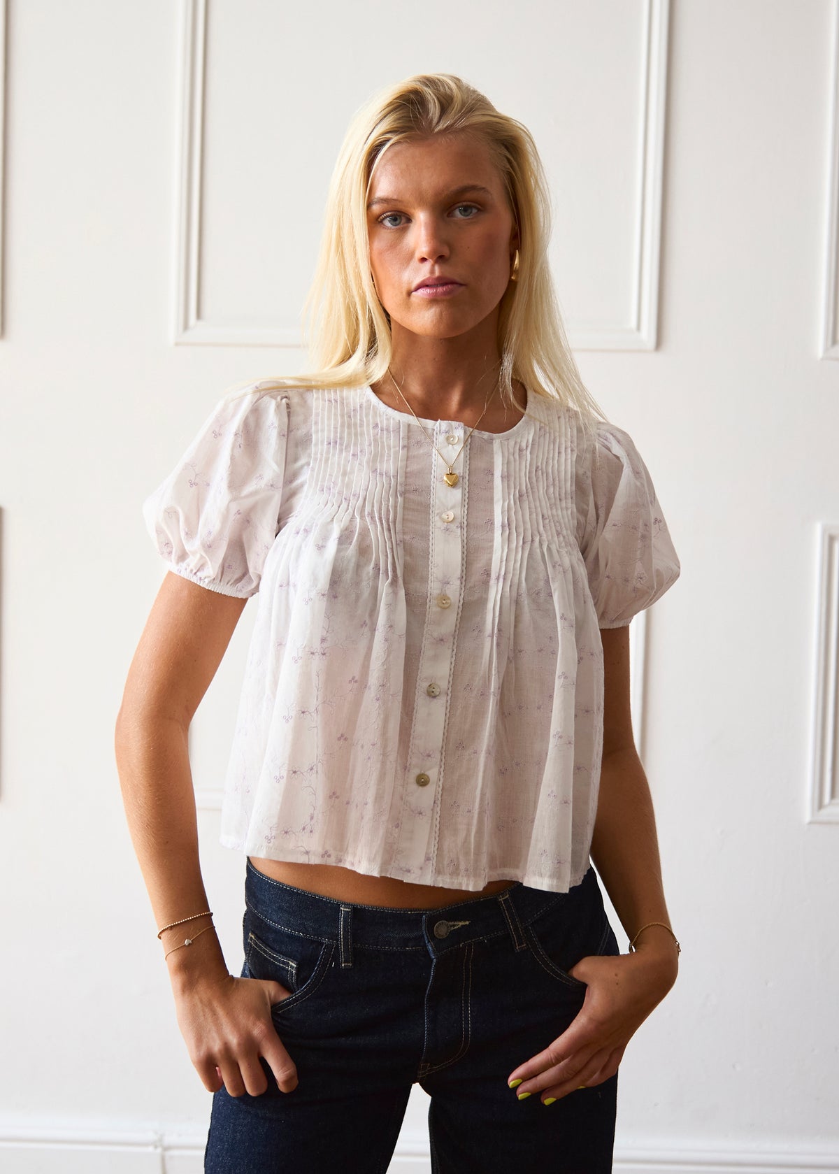 White & Lilac Poppy Blouse | Embroidered Blouse – Minka Dink London